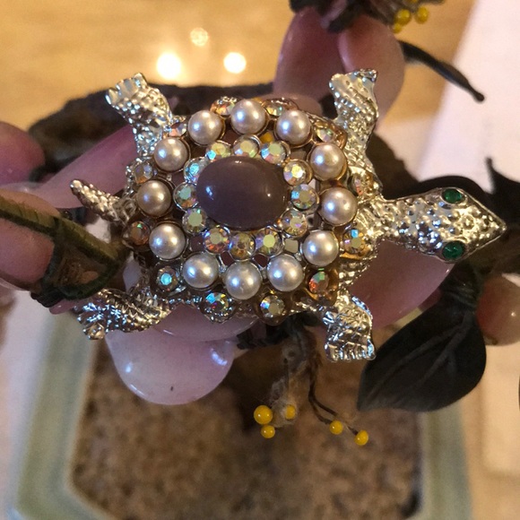 Vintage | Jewelry | Vintage Pearl Ab Rhinestone Turtle Gem Brooch ...